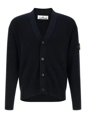Stone Island 5100009 Ribbed Cotton Cardigan - Blue