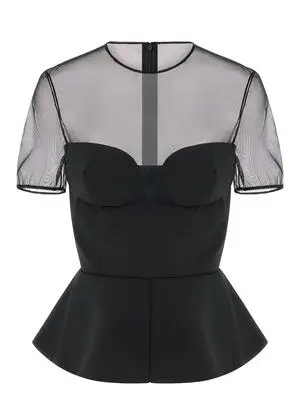 NENSI DOJAKA Tailored Bustier With Sheer Neckline Top - Black