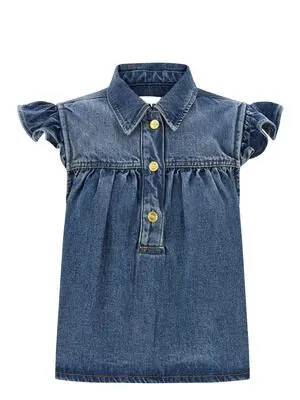 GANNI Denim Ruffle Top - Blue