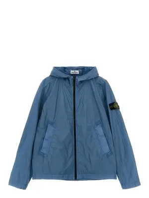 Stone Island STONE ISLAND JUNIOR Crinkled Effect Nylon Jacket Blue