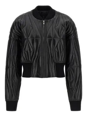 Rick Owens Moncler Geocamo Leather Bomber Jacket - Black
