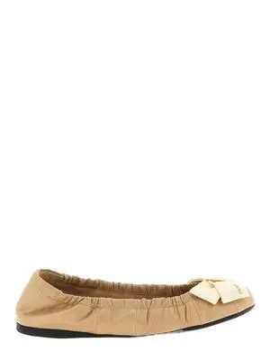 Prada PRADA Leather Ballet Flat With Bow Beige