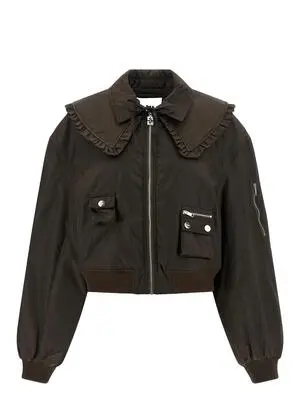 GANNI GANNI Duchesse Nylon Bomber Jacket Brown