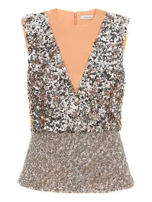 Rabanne RABANNE Sequin Embellished Peplos Top Pink