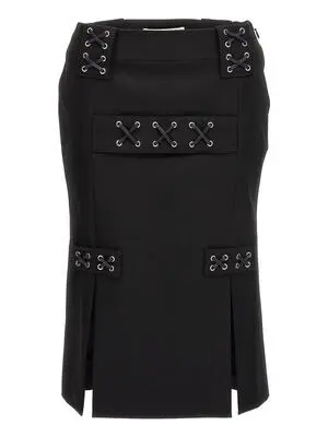 Alessandra Rich Lace-up Wool Blend Skirt - Black