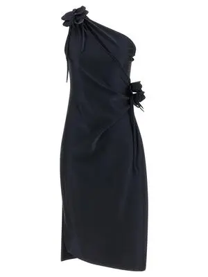 Coperni Asymmetric Mini Flower Dress - Black