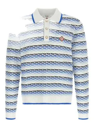 Casablanca Tuck Stitch Long Sleeve' Polo Shirt - Blue