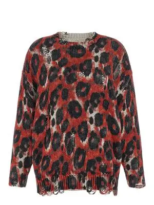R13 R13 Animal Print Distressed Pullover Red