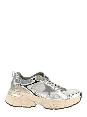 GOLDEN GOOSE Lightstar Leather And Mesh Sneakers - Silver