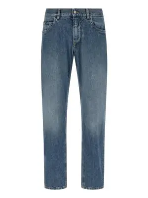 Dolce & Gabbana Heraldic Embroidery Denim Jeans - Blue