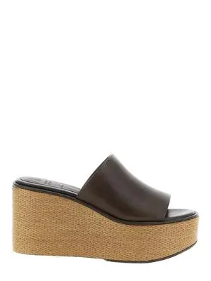 Brunello Cucinelli BRUNELLO CUCINELLI Leather And Raffia Wedges Brown