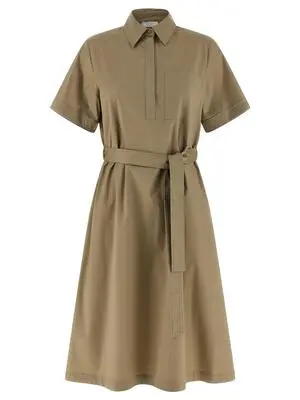 Peserico Cotton Poplin Chemisier Midi Dress - Green