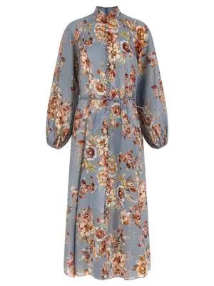 Zimmermann Awaken Floral Print Linen Dress - Light Blue