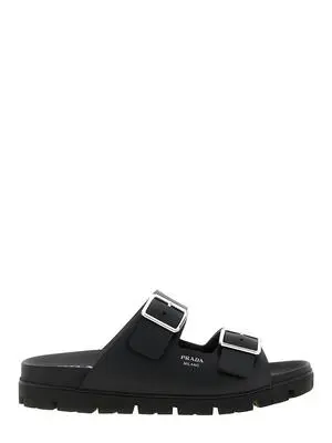Prada PRADA Rubber Slides With Logo Detail Black