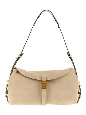 Pinko Saddle Horizontal Suede Shoulder Bag Beige