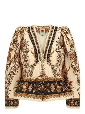 Farm Rio Majestic Garden Blouse - Beige
