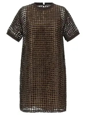 Brunello Cucinelli Sequin Mesh Dress - Brown