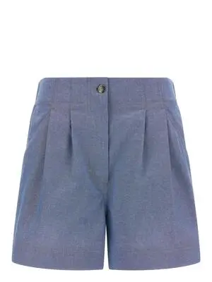 Moncler Chambray Cotton Shorts - Light Blue