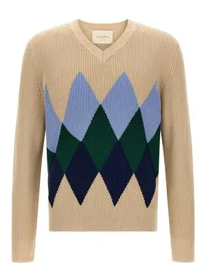 BALLANTYNE Argyle Pattern Sweater - Beige