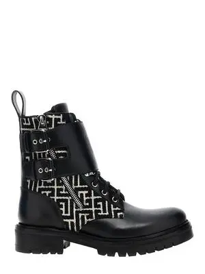 Balmain Ranger Leather And Jacquard Fabric Ankle Boots - Black