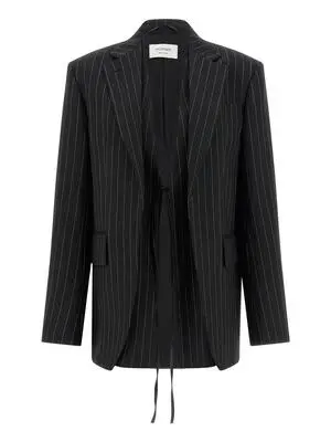 Sportmax SPORTMAX Pinstripe Stretch Wool Gabardine Blazer Black