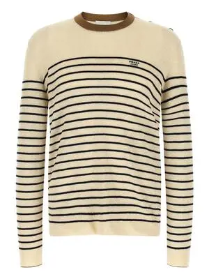 Prada Striped Crew Neck Sweater - Beige