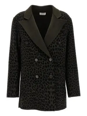 P.a.r.o.s.h Animal Print Double-breasted Wool Blazer - Green