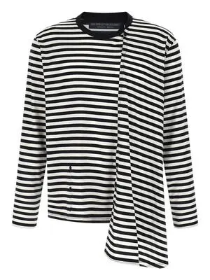 Yohji Yamamoto Paneled Striped Cotton Jersey Sweater - White/black