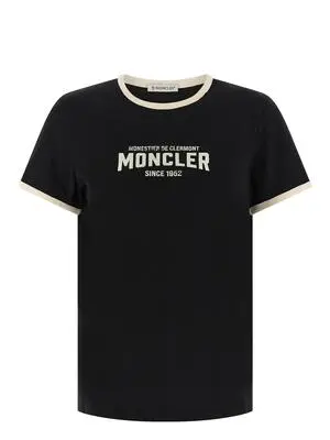 Moncler Flock Logo Cotton T-shirt - Black