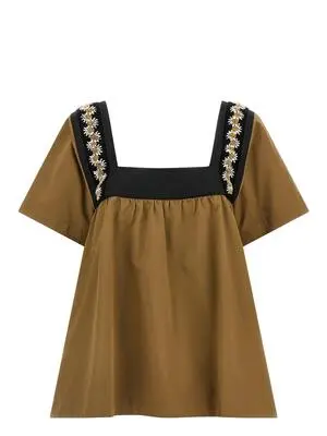 PRADA PRADA Cotton Gabardine Embroidery Top