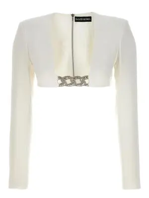 David Koma Crystal Chain Embellished Square Neck Crop Top - White