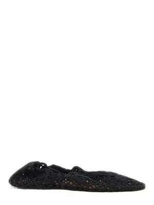 ODISSI ODISSI Iris Crocheted Cotton Blend Flats Black