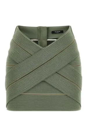 Balmain V-shaped Waist Mini Skirt - Green