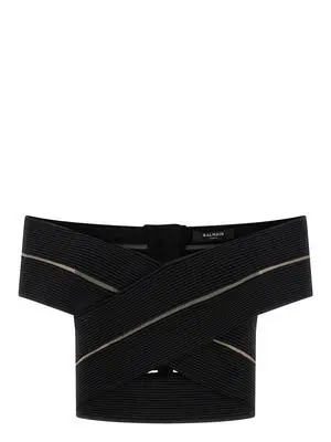 Balmain Off-the-shoulder Crop Top - Black