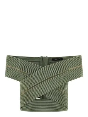 Balmain Off-the-shoulder Crop Top - Green