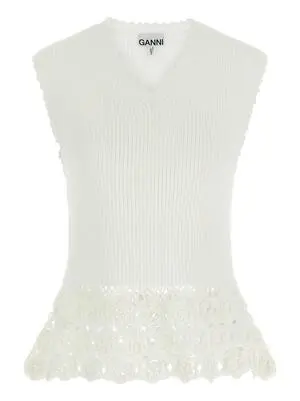 GANNI Cotton Crochet Vest - White
