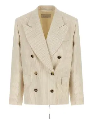 DRIES VAN NOTEN DRIES VAN NOTEN Striped Crinkled Cotton Blend Blazer