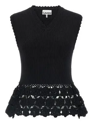 GANNI Cotton Crochet Vest - Black