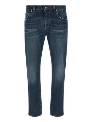 Dolce & Gabbana Logo Patch Denim Jeans - Blue