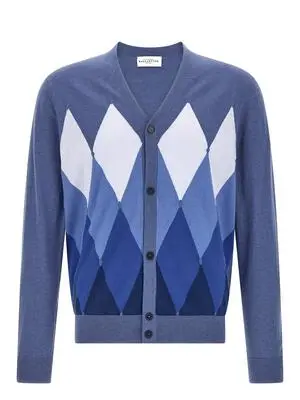 BALLANTYNE Cotton And Cashmere Argyle Cardigan - Blue