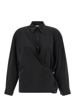 LEMAIRE Straight Collar Twisted Silk Shirt - Black
