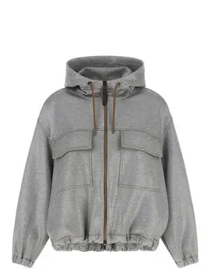 Brunello Cucinelli BRUNELLO CUCINELLI Metallic Mélange Cotton Bomber Jacket Silver
