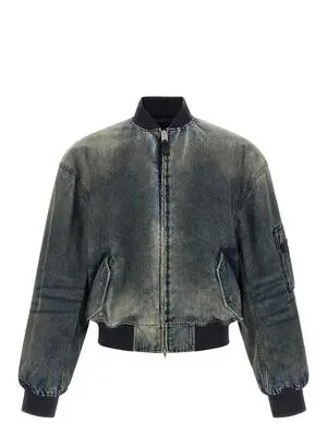 Balenciaga BALENCIAGA Stone Washed Cotton Denim Bomber Jacket Gray