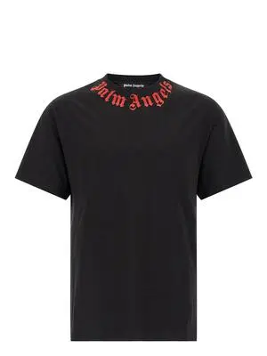 Palm Angels Neck Logo' T-shirt - Black