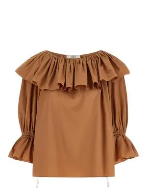 Chloé Ruffle Poplin Blouse - Beige