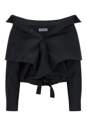 Balenciaga BALENCIAGA Off-The-Shoulder Cropped Cotton Shirt Black
