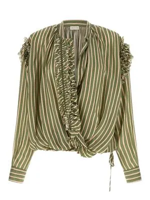 Dries Van Noten Cenever Bis Striped Cupro Shirt - Green