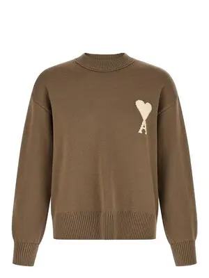 AMI Paris De Coeur Intarsia Knit Sweater - Beige