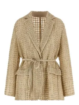 Brunello Cucinelli Dazzling Net Embroidery Organza Blazer - Beige