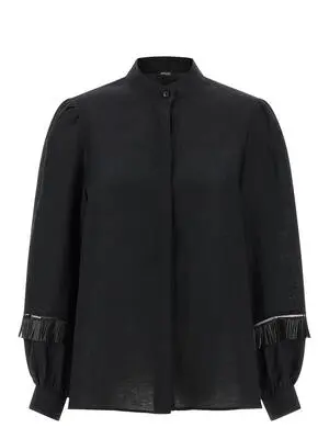 Kiton Linen Fringed Shirt - Black
